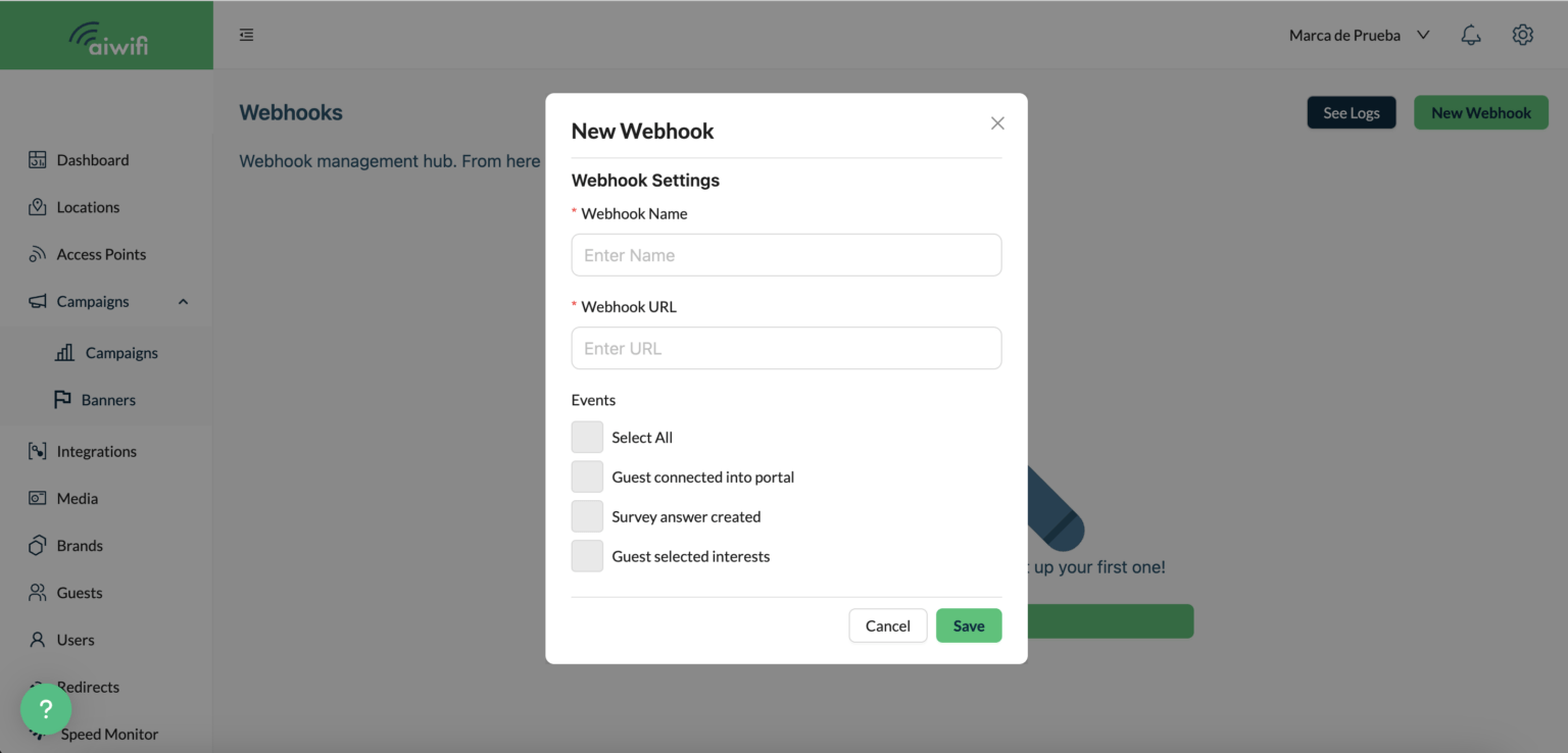 Integrations and Webhooks - Aiwifi